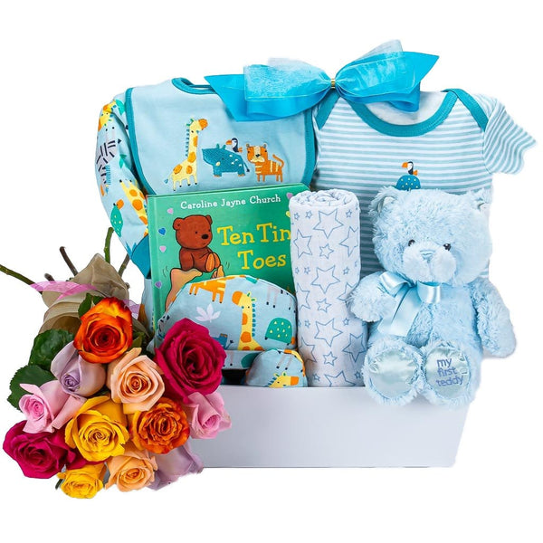 Welcome Newborn Baby Boy Gift With Mixed Roses Free Delivery Toronto ...