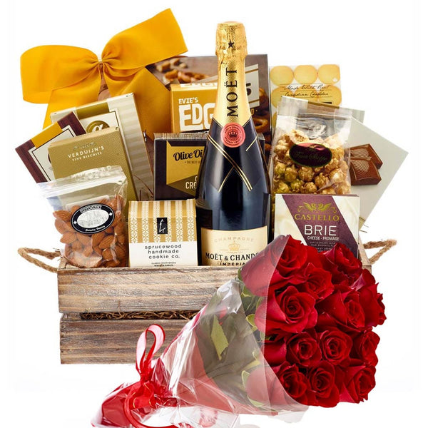 Moet Champagne and Roses Crate Gift - Same Day Toronto Delivery - SIMONTEA